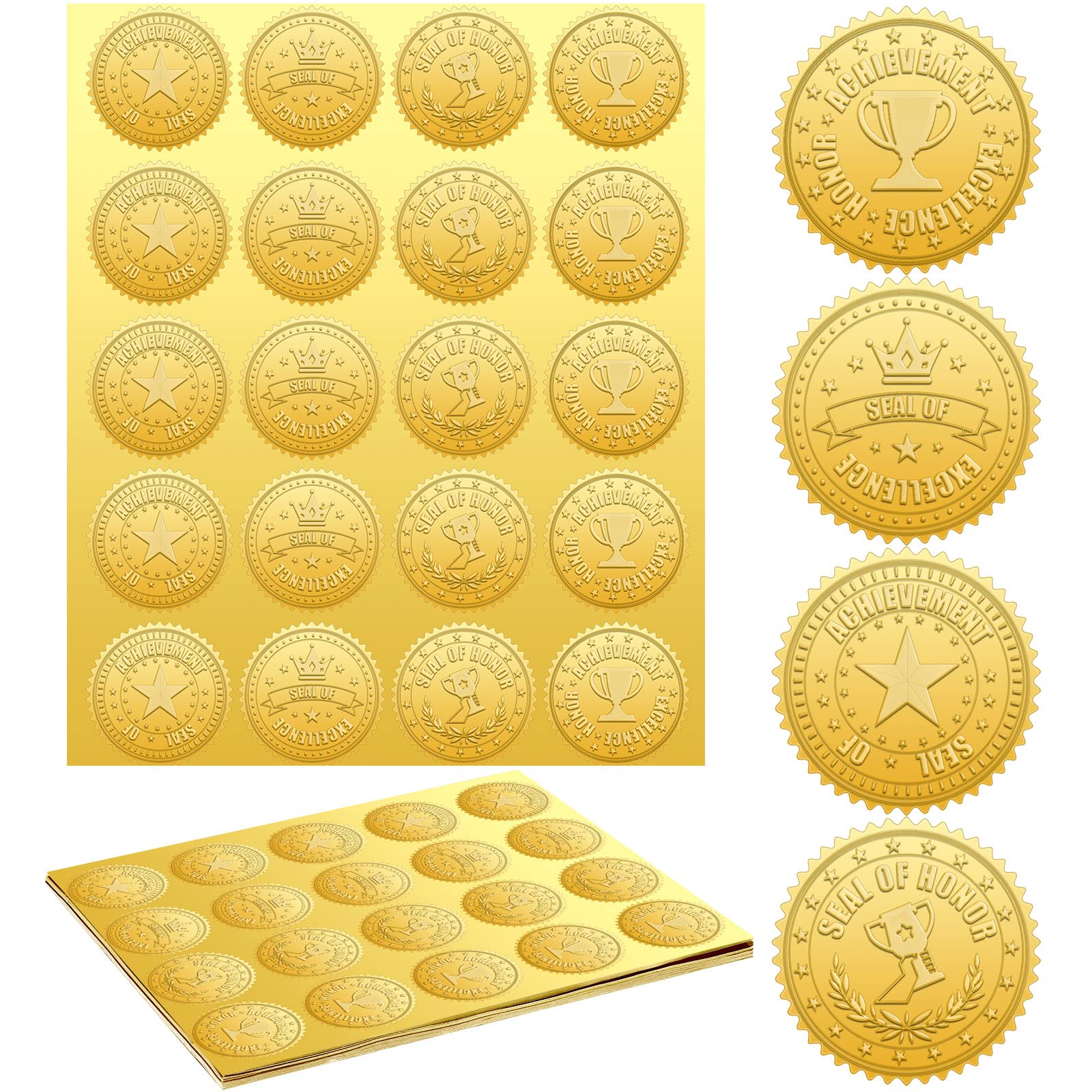Buy 500 Pieces Starburst Embossed Gold Foil Certificate Seal Embossed ...