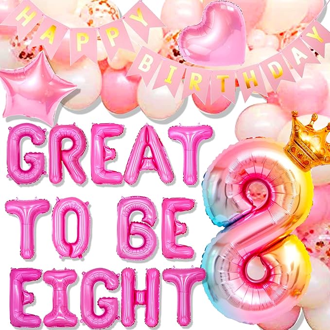 Amazon.com: 42 PCS Great to Be Eight Birthday Decoration Girls Eight is Great Birthday Balloons ...