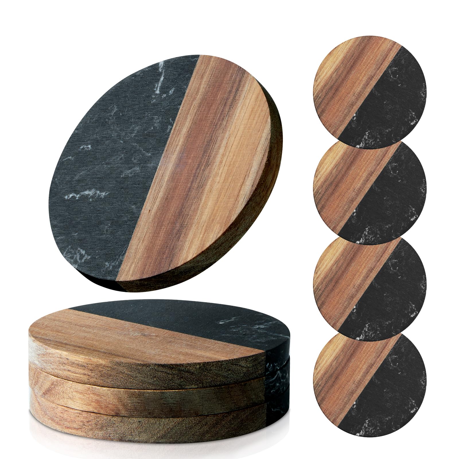 Amazon.com: Coasters Set of 4 for Drinks,Marble-Wood Spliced Coaster ...