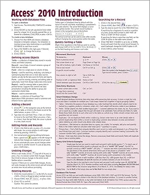 Microsoft Access 2010 Introduction Quick Reference Guide (Cheat Sheet ...