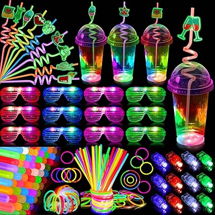Amazon.com: 98 PCS Glow in the Dark Party Supplies Light Up Party ...