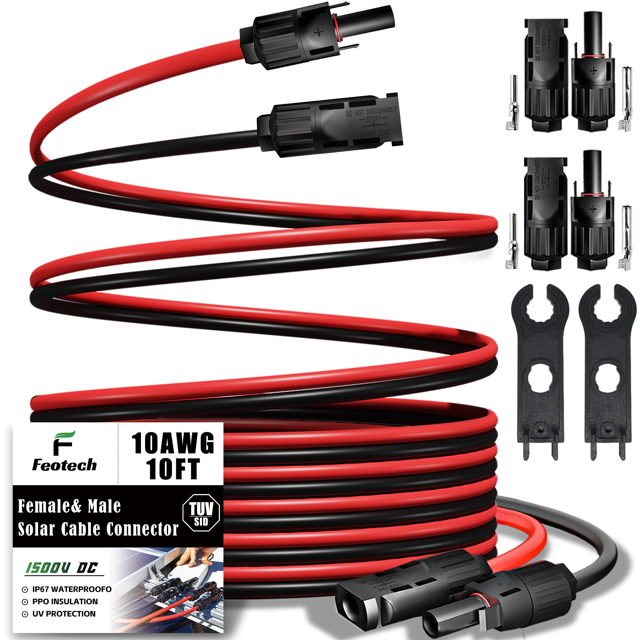 Snapklik.com : Feotech Twin Wire 10FT Solar Extension Cable - 10AWG ...