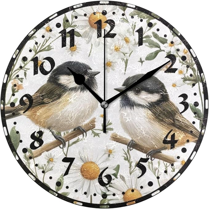 Amazon.com: Msyxl Chickadee Birds Wall Clock, Silent Non Ticking 10 ...