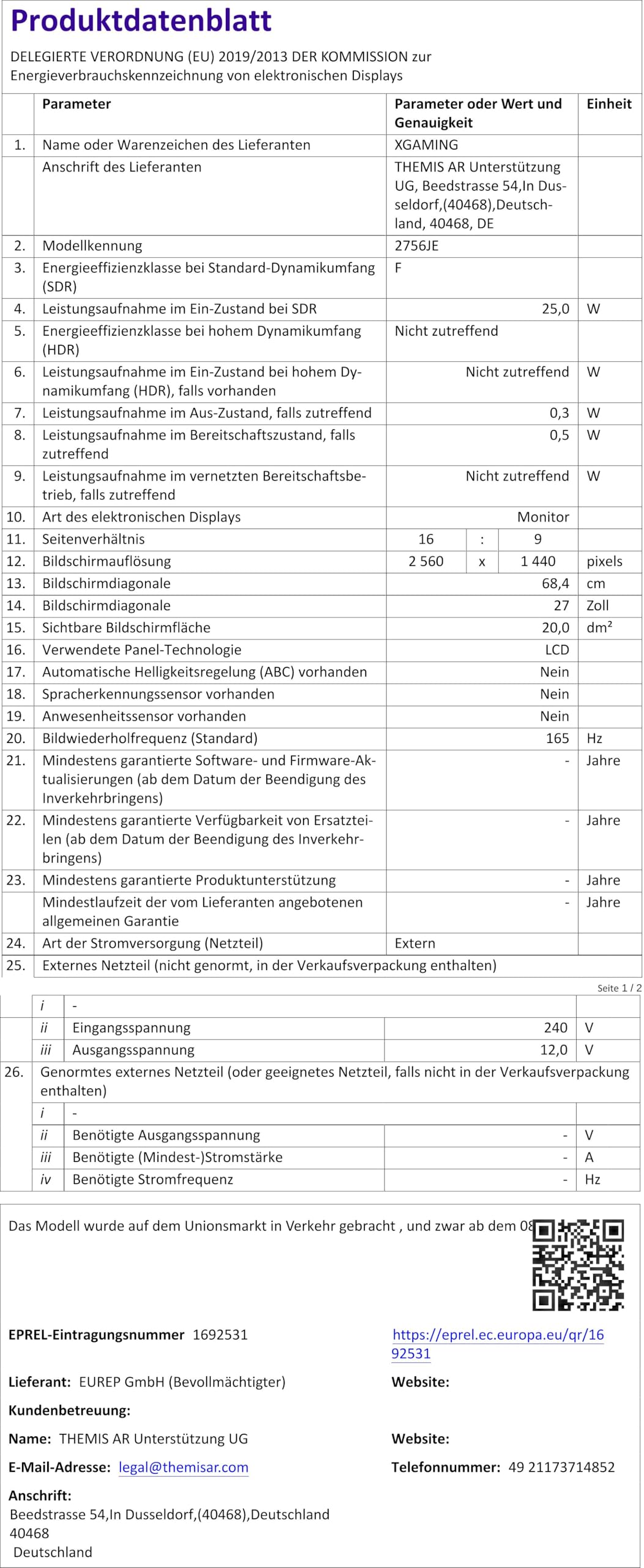 Gawfolk 27 Zoll Curved Gaming Monitor QHD 165Hz, PC Bildschirm Gebogen ...