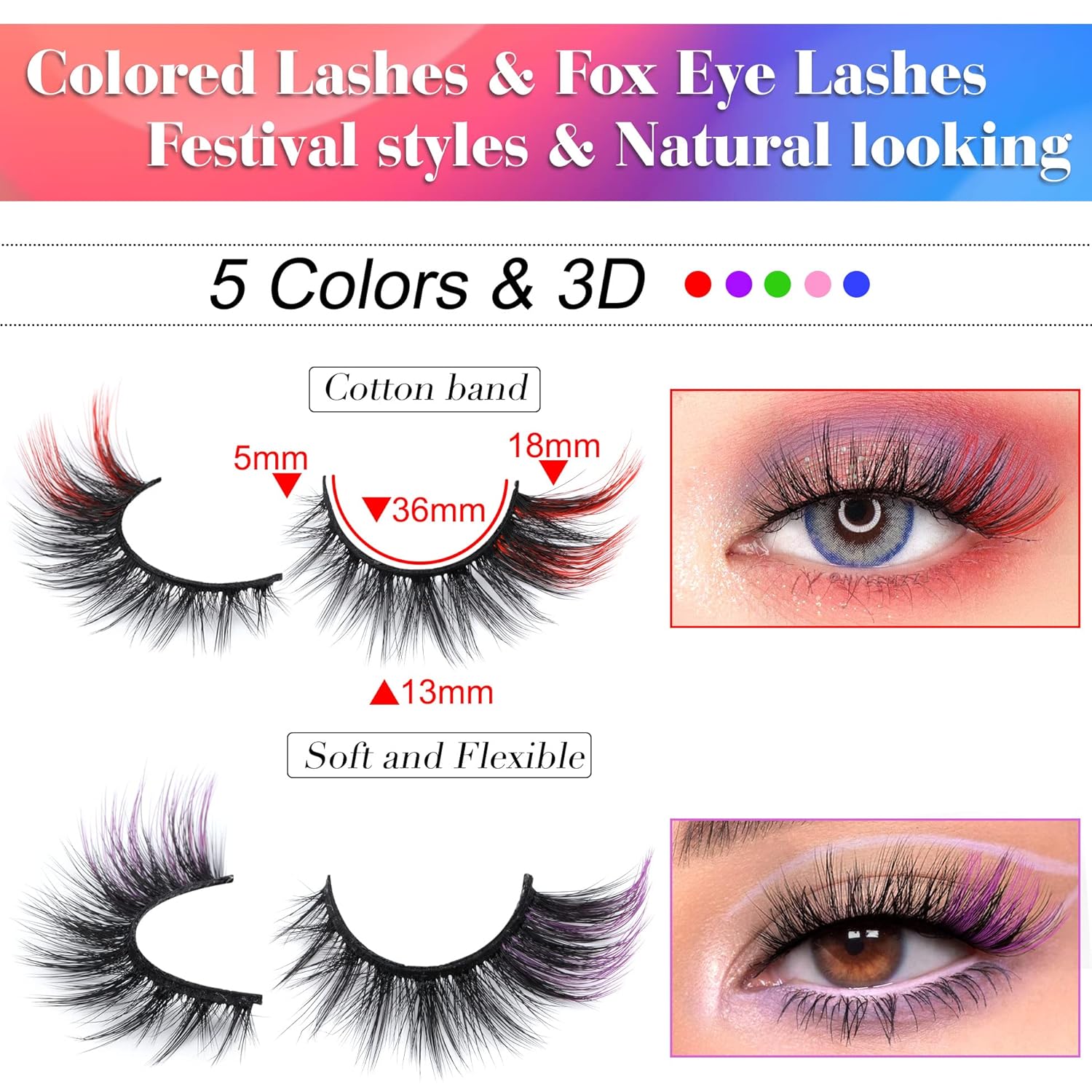 Pestañas de colores Wispy Cat-Eye Fox-Eye Festival, pestañas postizas ...