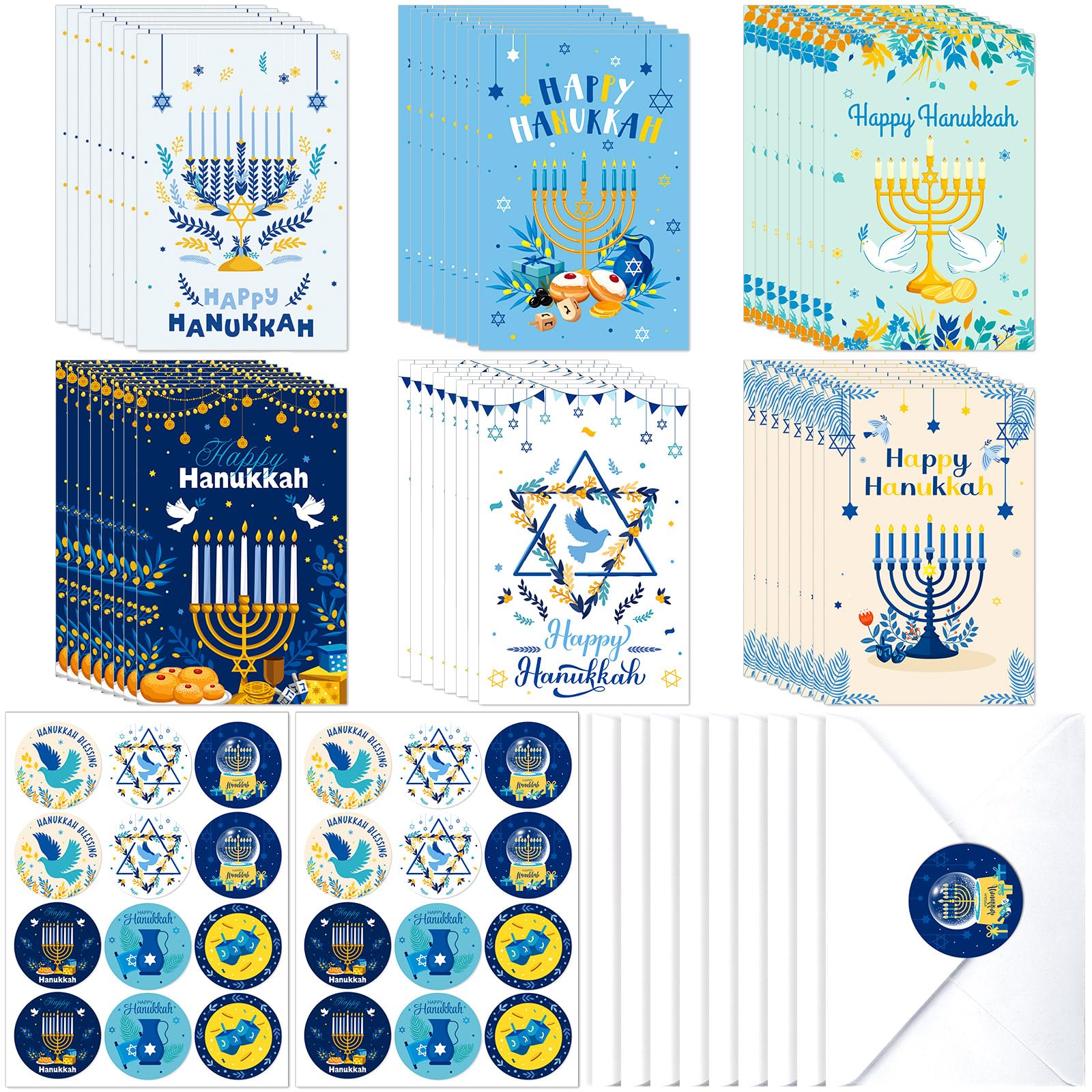 Amazon.com : Motiskyy 48 Pcs Hanukkah Greeting Cards Chanukah Greeting ...