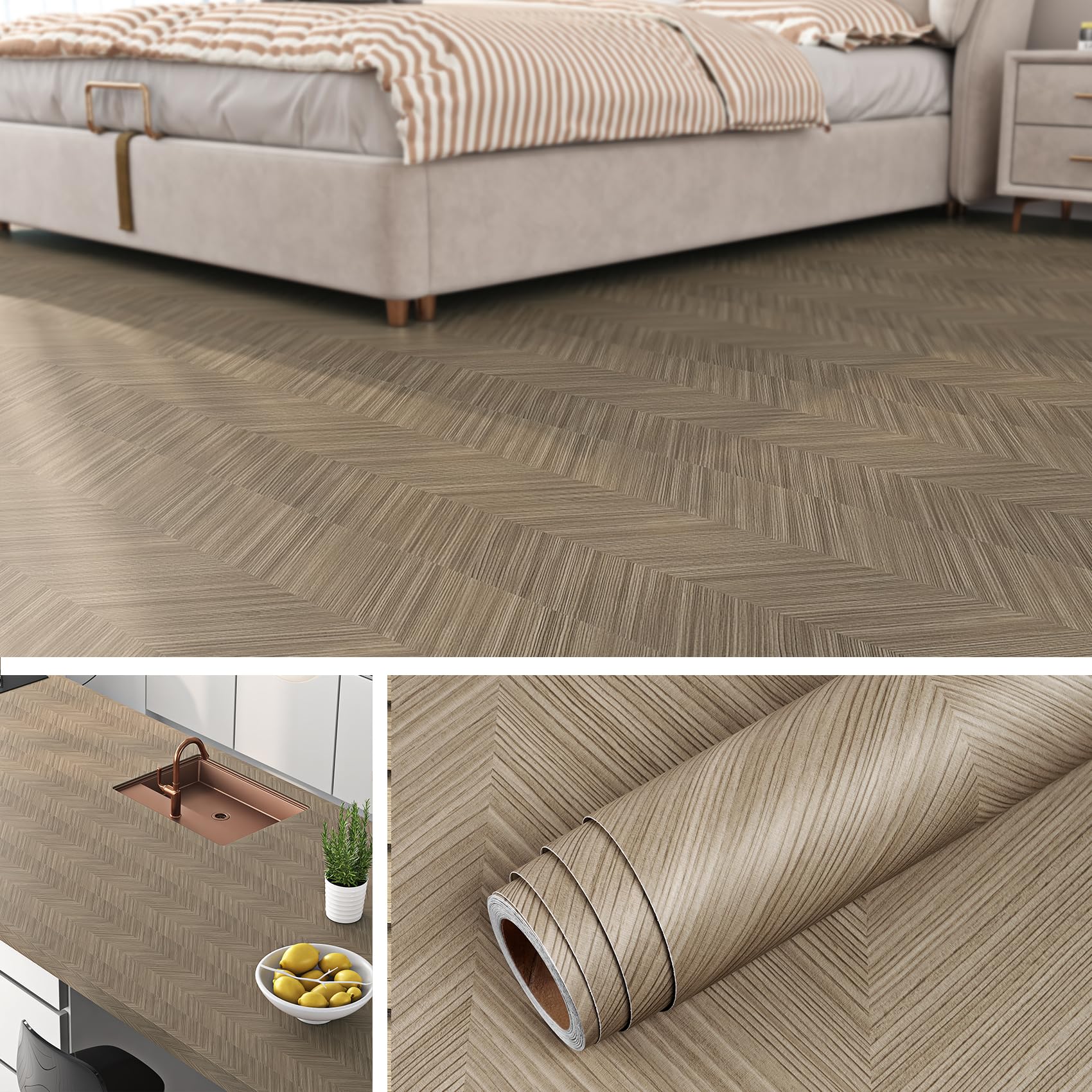 Amazon.com: Livelynine 15.8x197 Inch Chevron Wood Floor Contact Paper ...