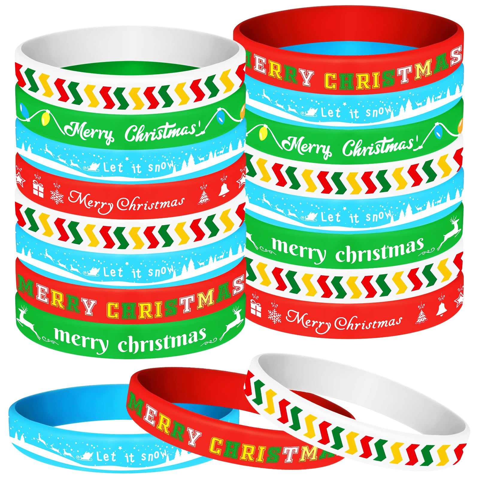 Amazon.com: NEBURORA 48 Pack Christmas Wristband 6 Style Silicone ...