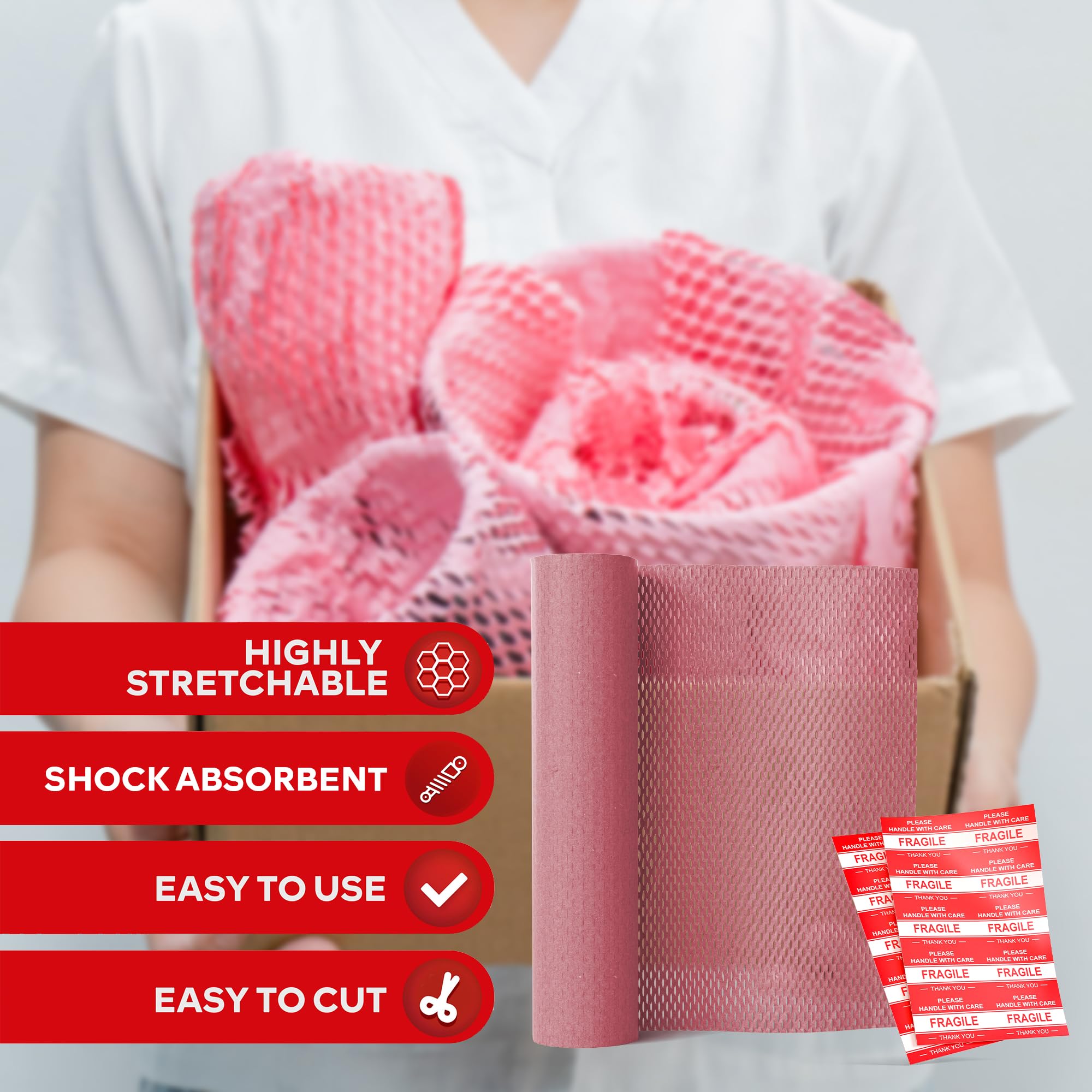 Snapklik.com : Pink Honeycomb Packing Paper For Moving 12-Inch X 66 ...