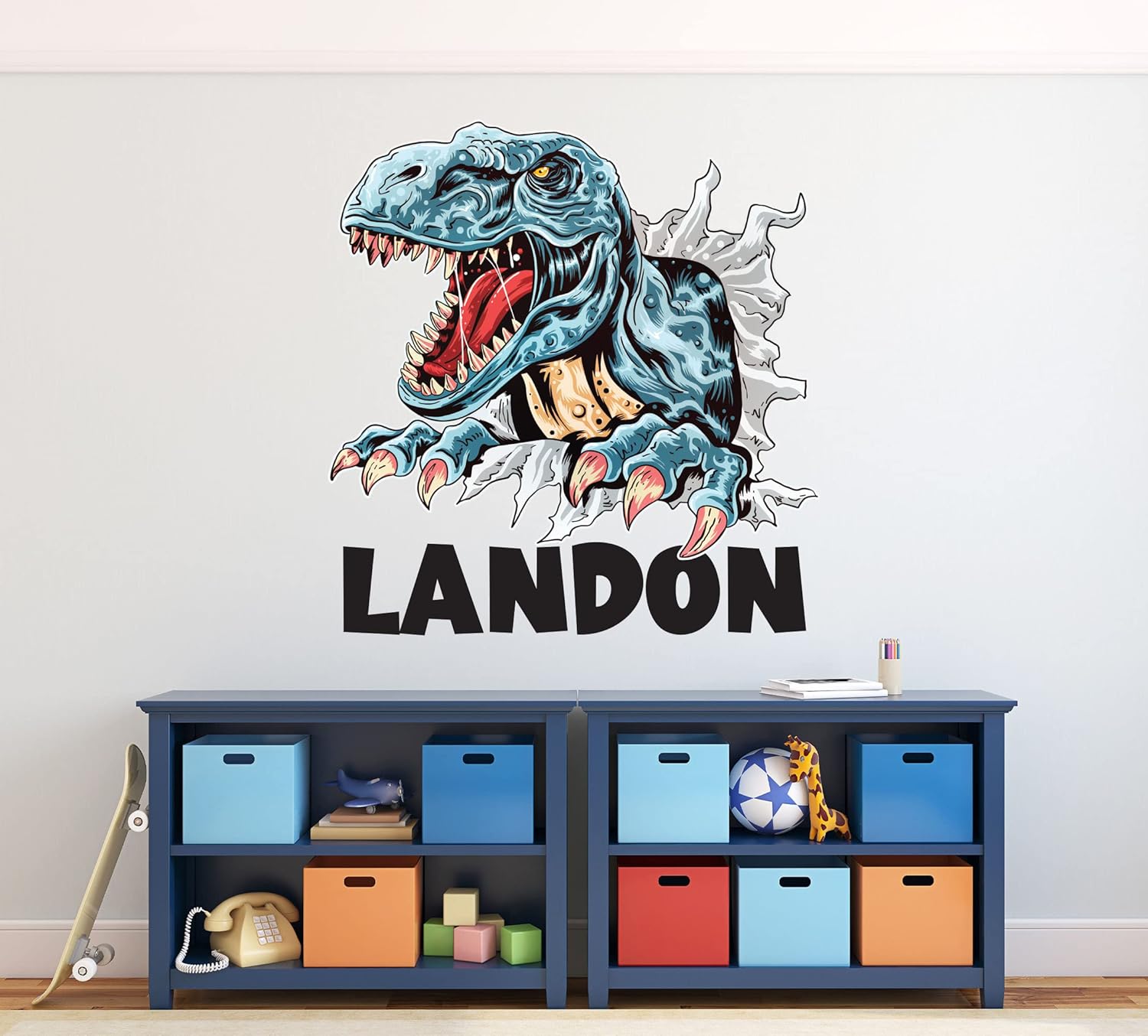 Amazon.com: T Rex Wall Decor - Custom Name Wall Decal - Dinosaur Wall ...