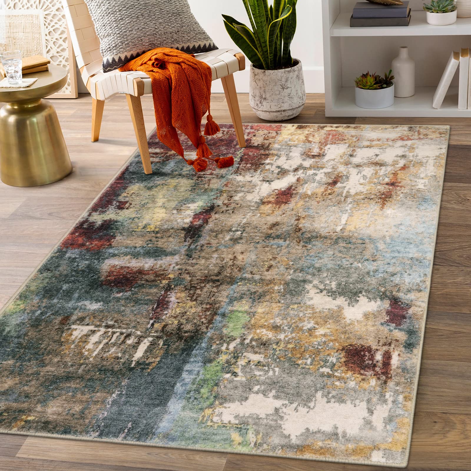 Lahome Modern Abstract Area Rug - 3x5 Washable Bedroom Rug Soft Throw ...