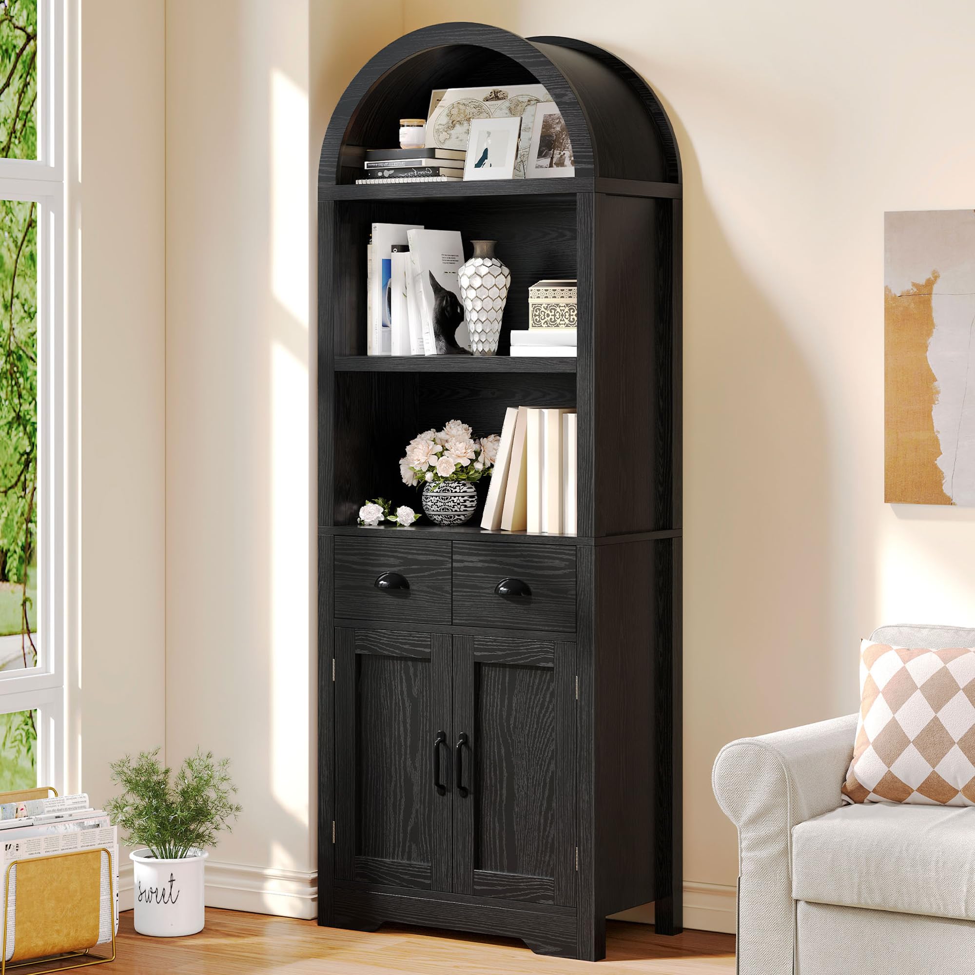 Amazon.com: YITAHOME Tall Arched Bookshelf with Storage, Black Arched ...