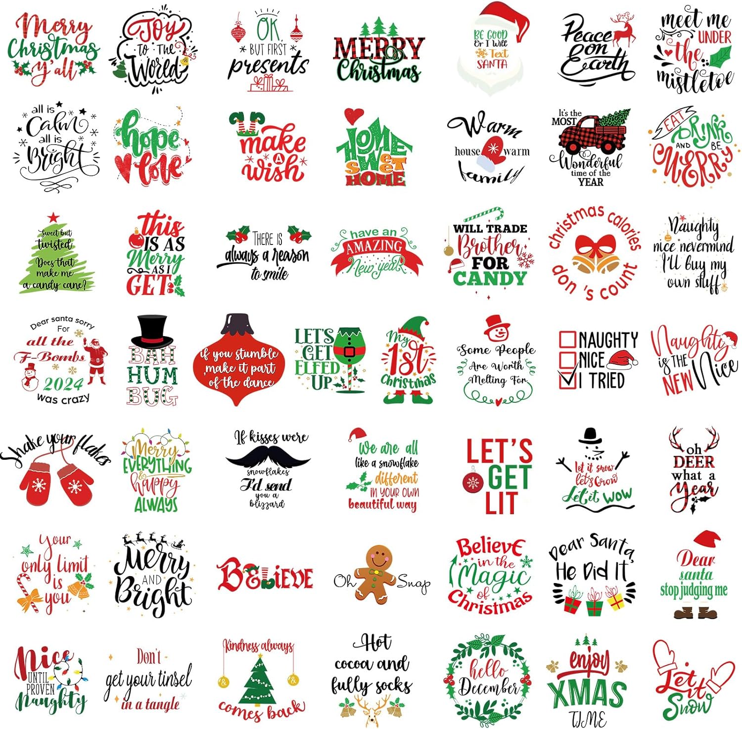 Amazon.com: Fainne 100 Pcs Christmas Word Stickers for Crafts Christmas ...