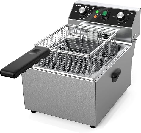 Freidora eléctrica de acero inoxidable con cesta y tapa, capacidad de ...