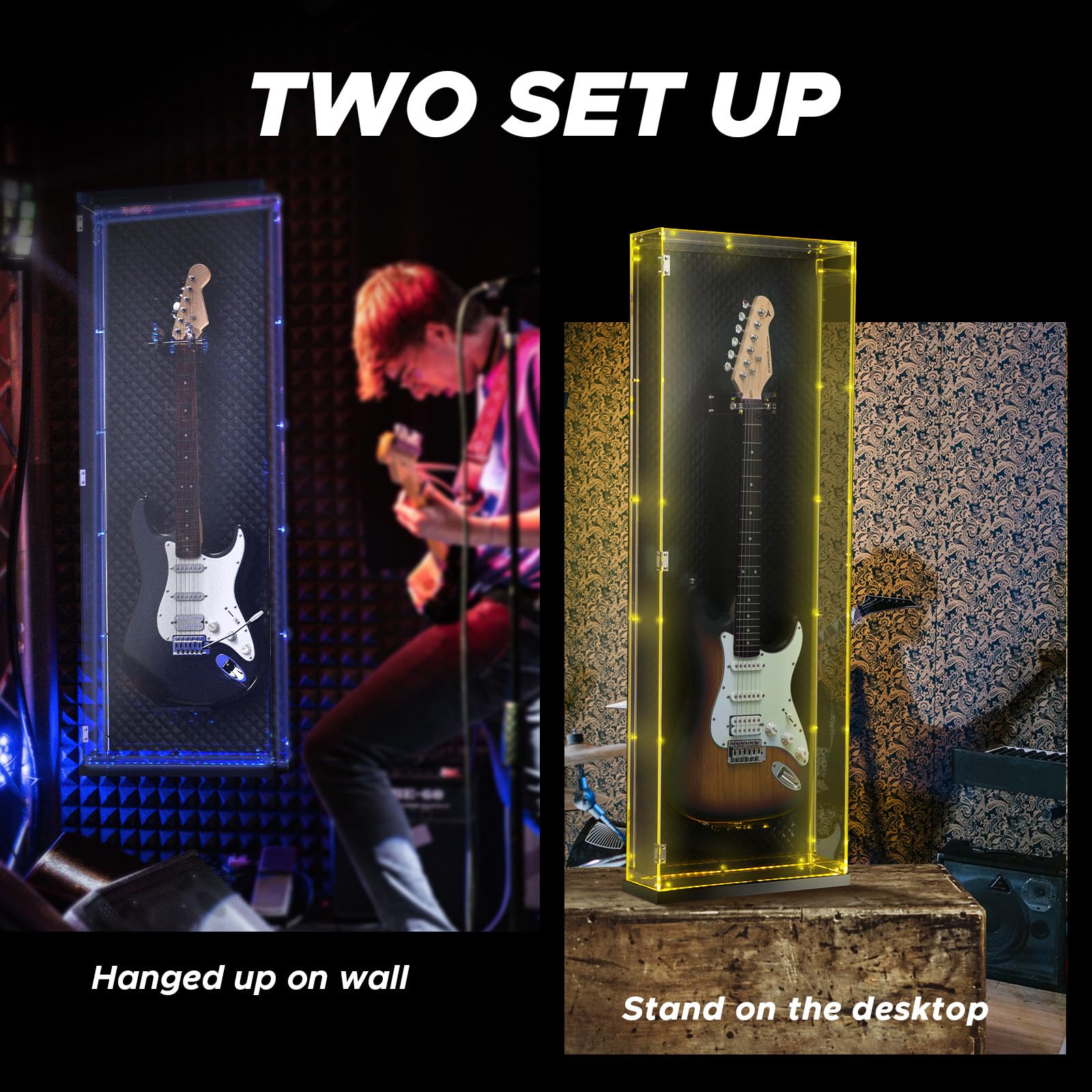 Starfavor Arcrylic Wall Guitar Display Case, Lockable UV-Protected Wall ...