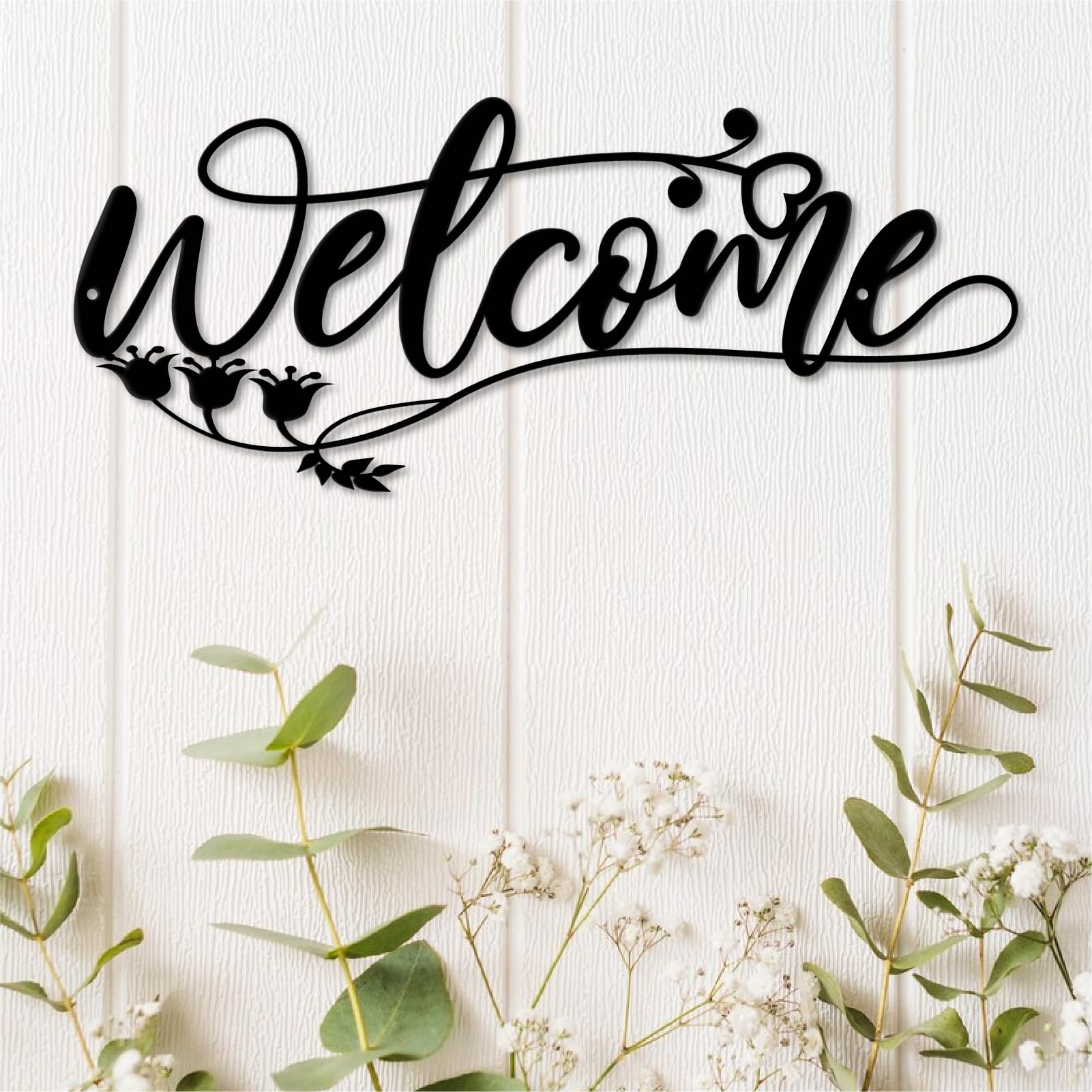 Amazon.com: Welcome Metal Sign, Black Metal Cutout Welcome Wall Decor ...