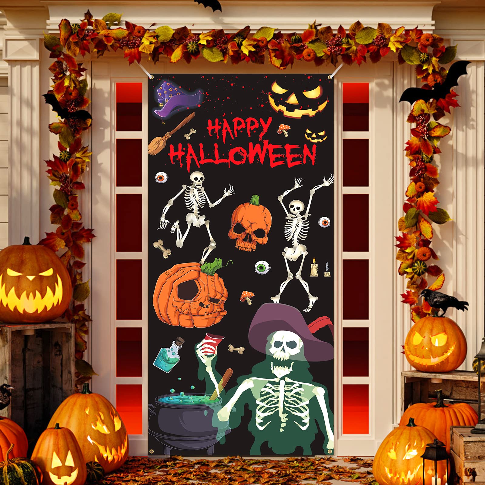 Amazon.com: Halloween Skeleton Door Decoration Large Halloween Door ...