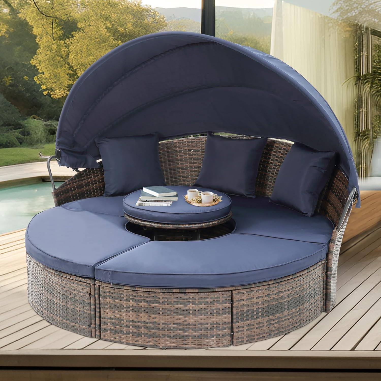 Amazon.com: HOMEFUN Round Outdoor Daybed with Canopy, Cabanas for Patio ...