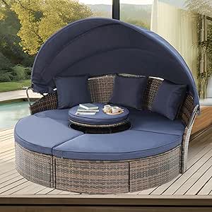 Amazon.com: HOMEFUN Round Outdoor Daybed with Canopy, Cabanas for Patio ...