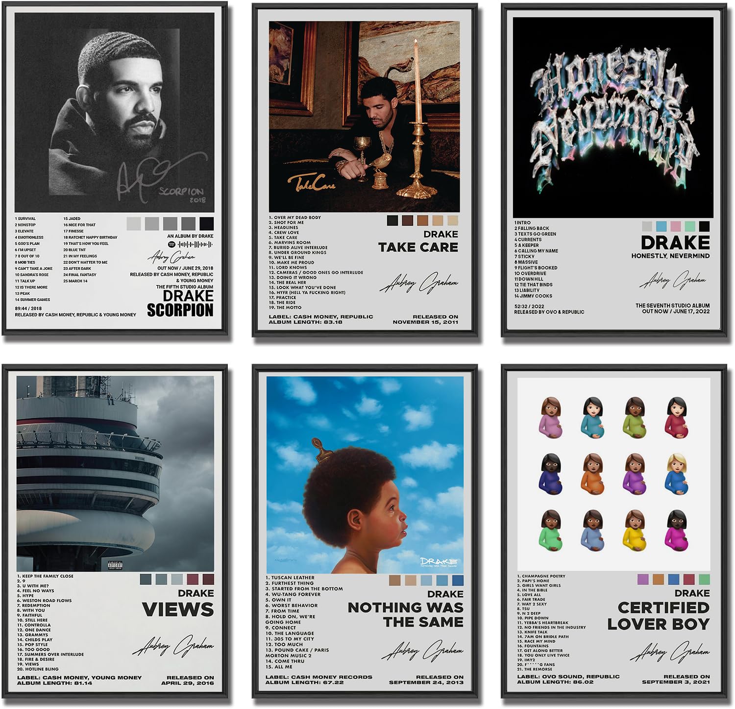 Amazon.com: NZIQB Drake Poster Set of 6 Album Cover Posters 8 by 12 ...
