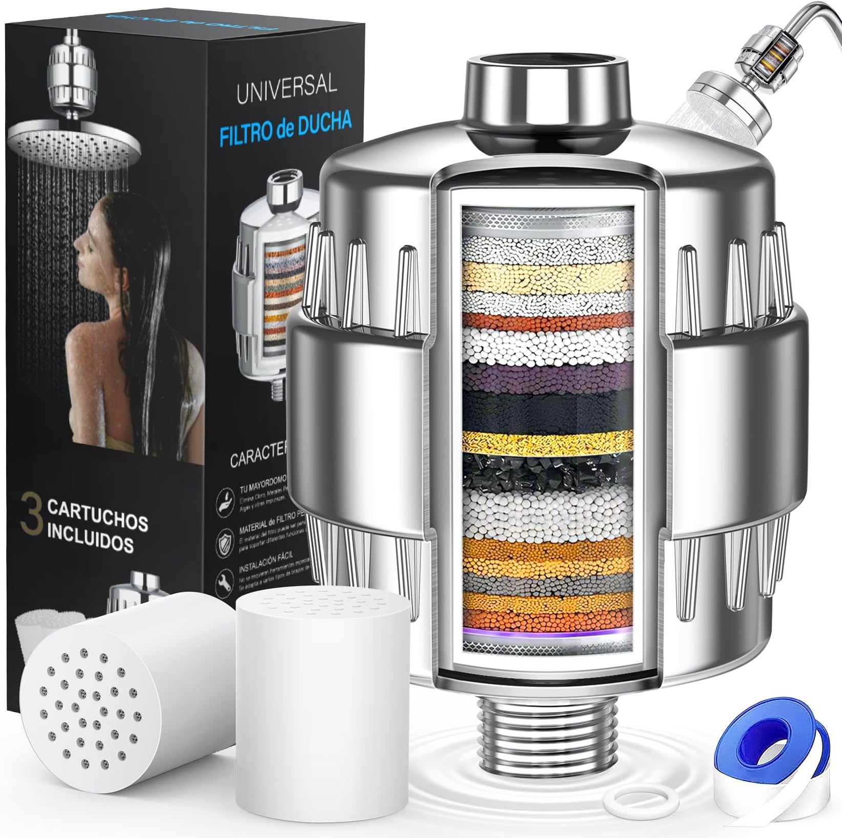 DAQI Filtro Regadera, Filtro de Ducha Agua Universal 25 Etapas con 2 ...