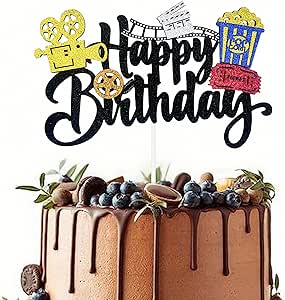 Amazon.com: Movie Night Happy Birthday Cake Topper - Glitter Film Reel ...
