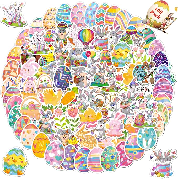 Amazon.com: Easter Stickers, 100 Pcs Sparkly Holographic Easter ...