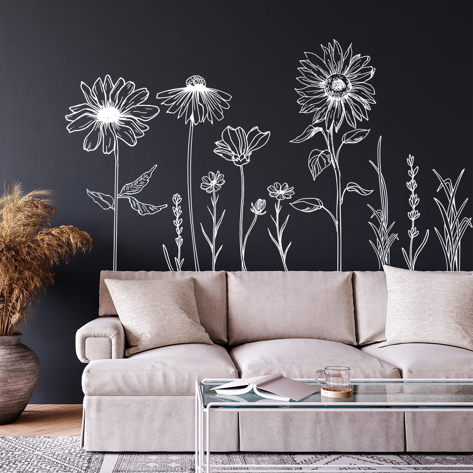 AnyDesign 6 Sheets Flower Wall Decals with Instruction Minimalist line ...