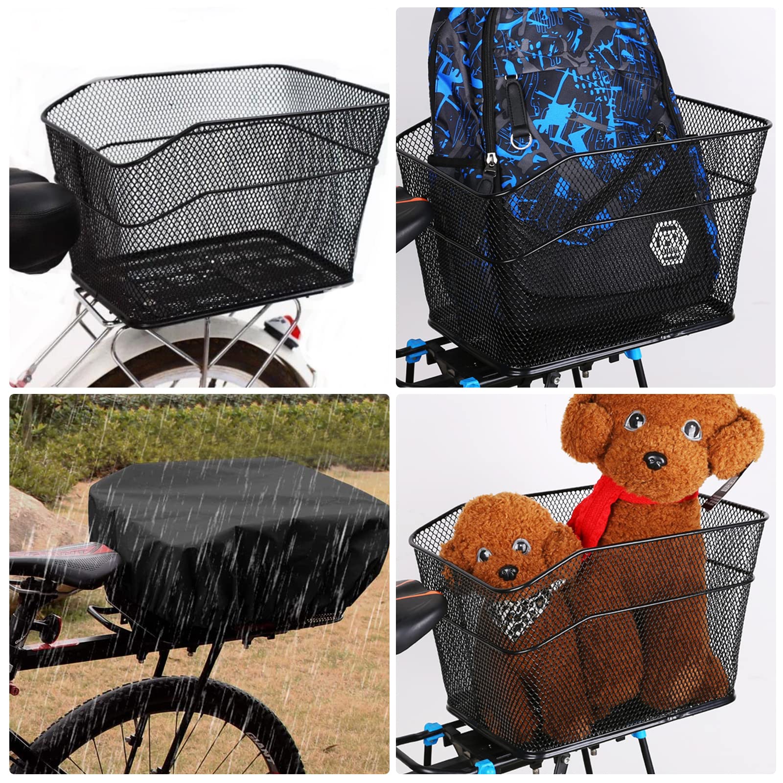 Rear Bike Basket, Metal Wire Bicycle Basket with 360 Degrees Rotation ...