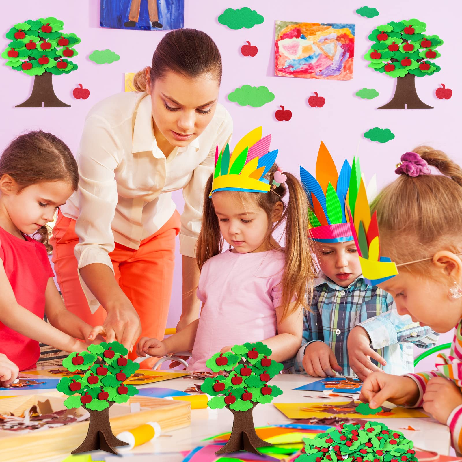 Snapklik.com : 720 Pcs Spring Apples Tree Craft 3D Foam Apples Leaves ...