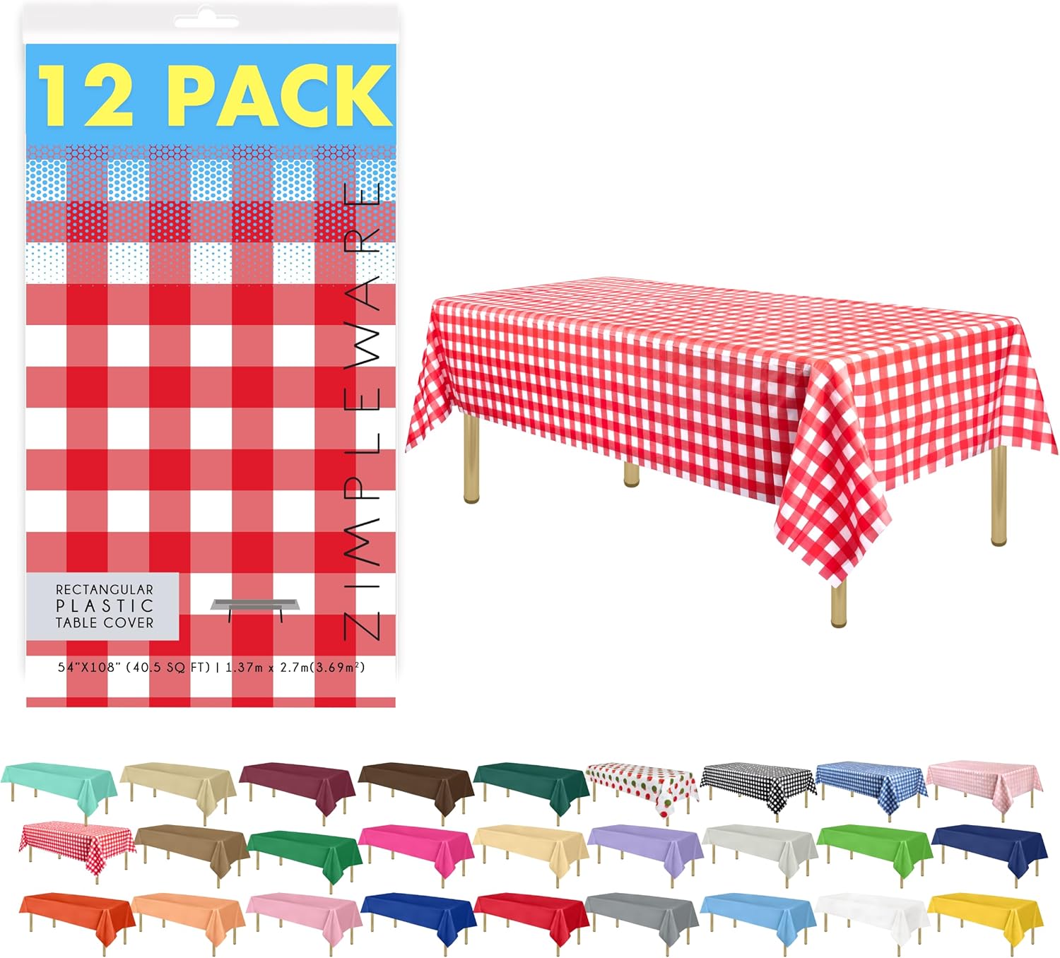 Amazon.com: ZIMPLEWARE Premium Red Gingham Checkered Plastic Table ...