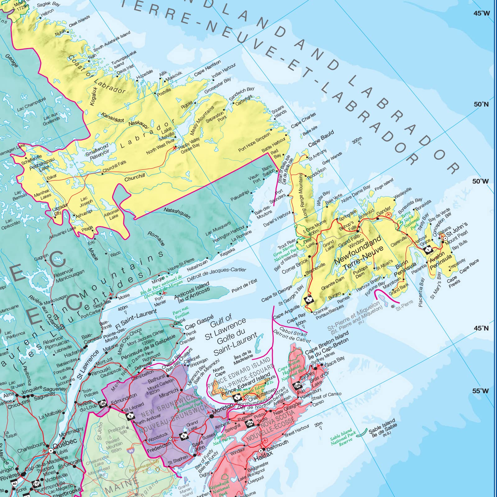 Laminated Canada Map Eastern Canada Laminated Wall Map - 48x36 Inch ...