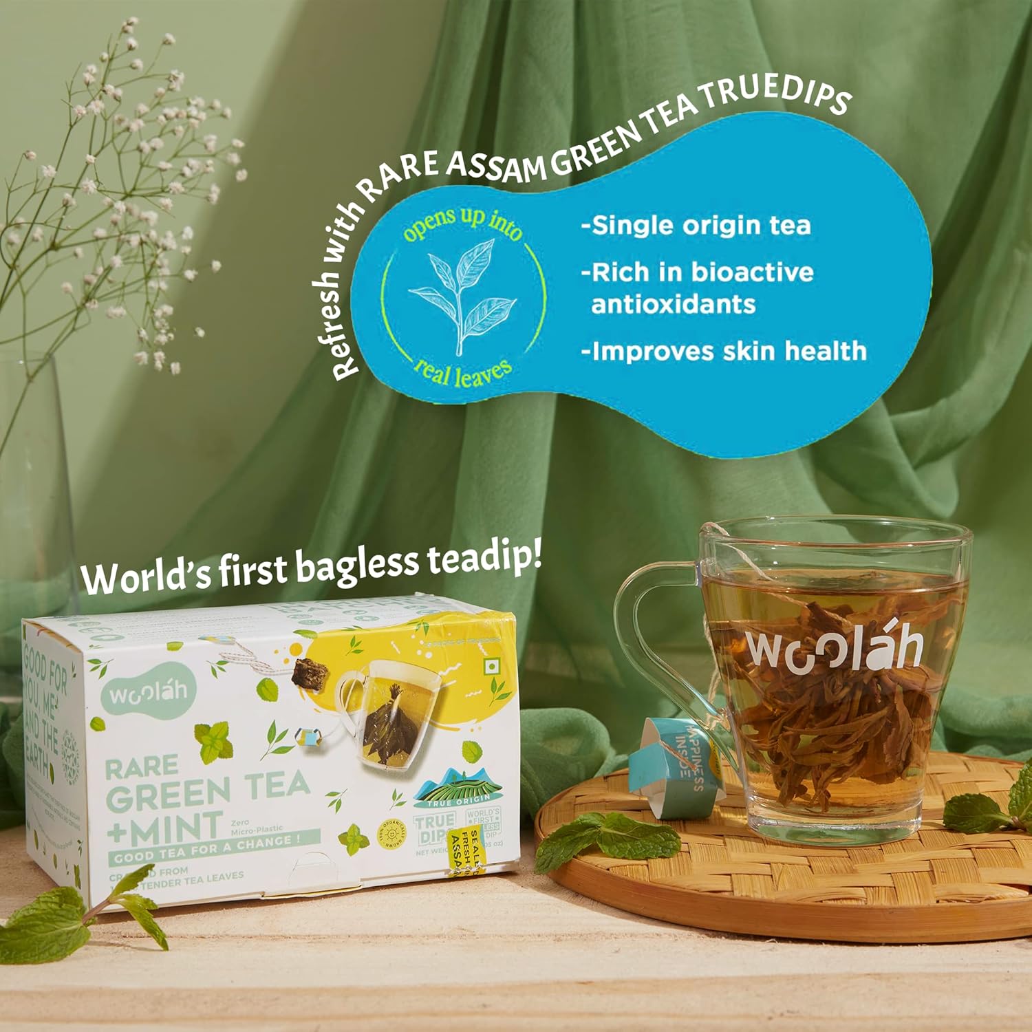 Woolah Rare Green Tea With Mint – Sustainable Tea Bag less Dip Worlds ...