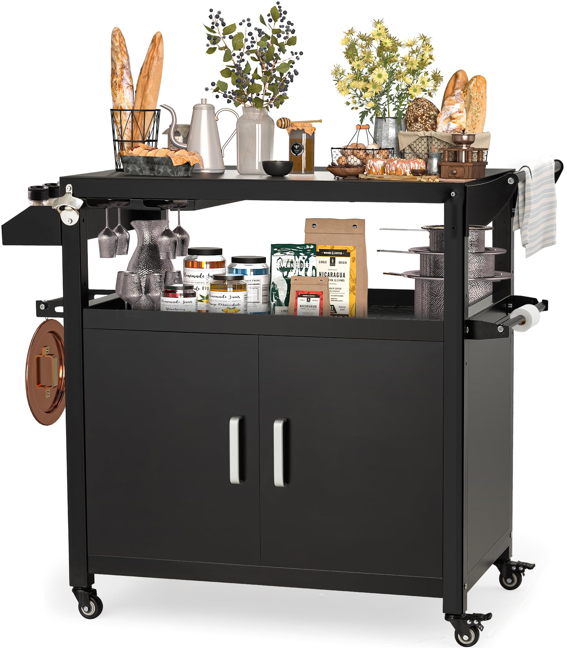 Outdoor Grill Cart Kitchen Storage Cabinets Island with Wheels Buffet ...