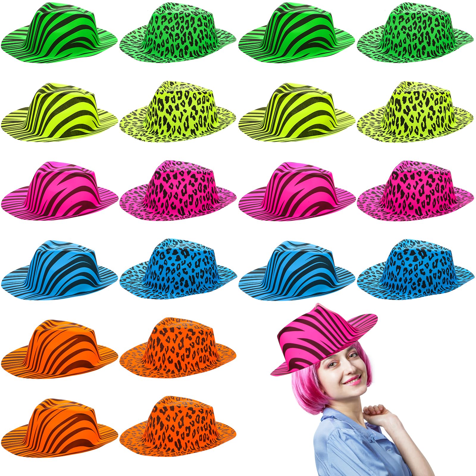 Amazon.com: Covzoe 20 Pack Neon Party Hats, Colorful Animal Print ...
