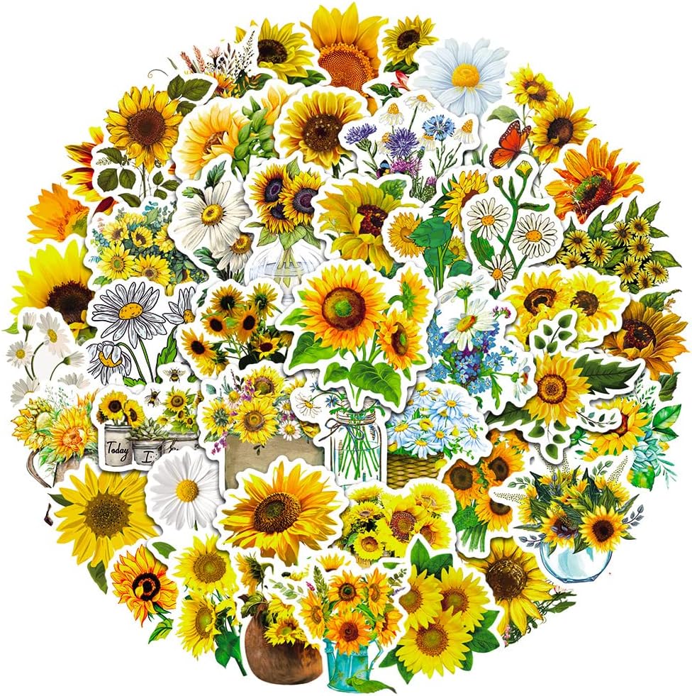 Amazon.com: Sunflower Stickers 50pcs Cute Trendy Flowers Stickers for ...
