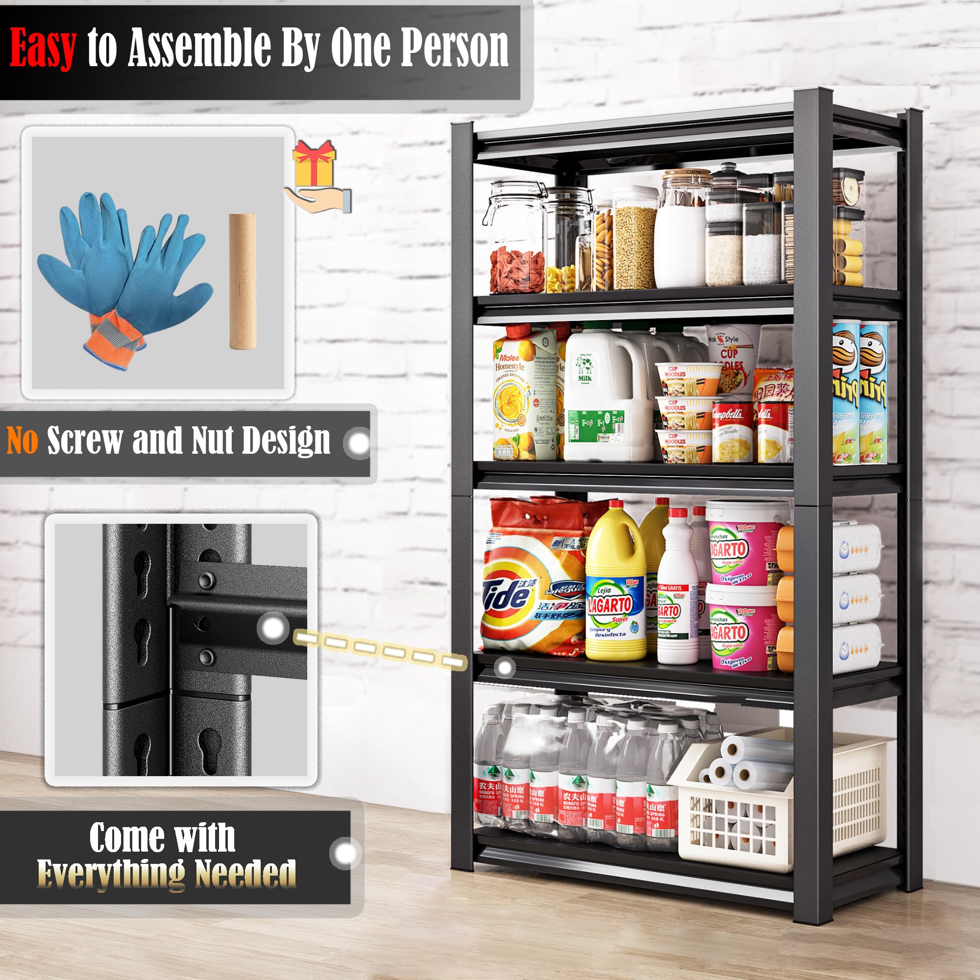 Rufokisa 5-Tier Garage Shelving Heavy Duty?72" Metal Shelving Unit for ...