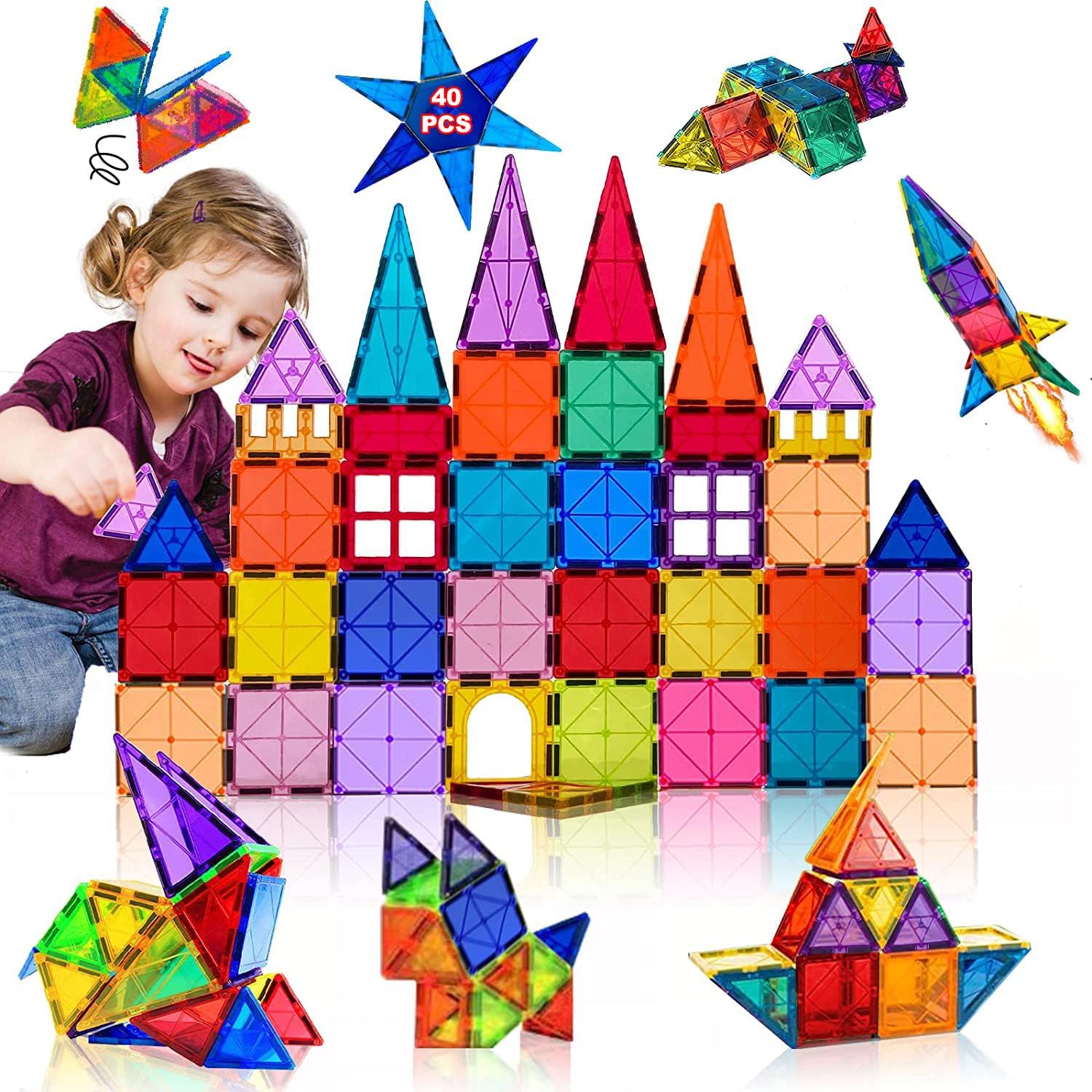 ANAB GI 32 Pieces Magnetic Tiles - Set of Magnetic Building Tiles ...