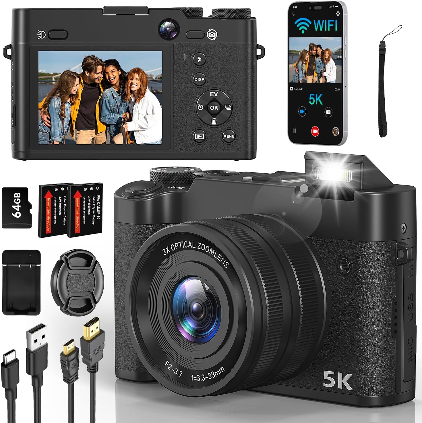 Amazon.com : 5K Digital Camera, WiFi Cameras for Photography & Video ...