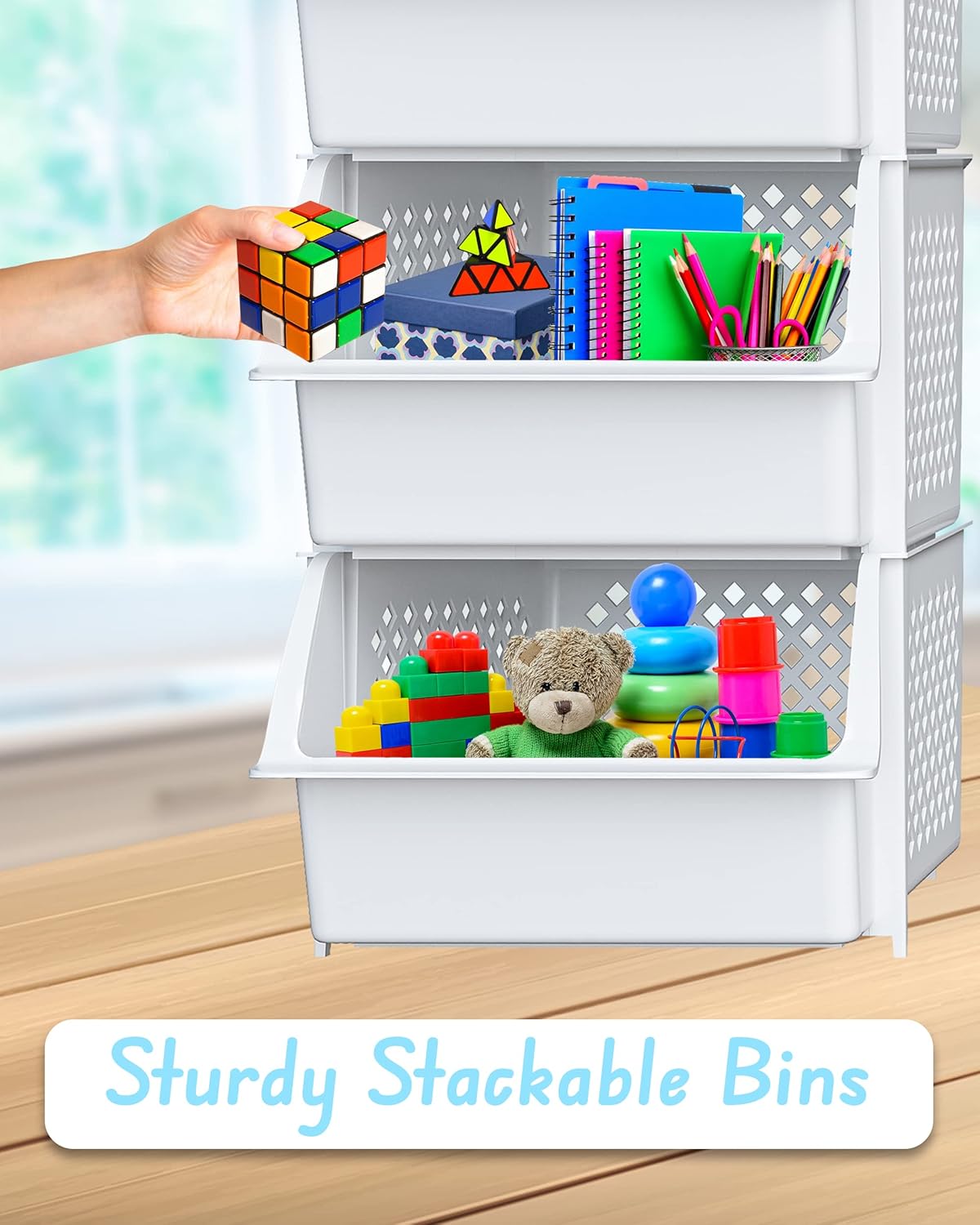 Skywin Paquete de 3 contenedores apilables de plástico blanco para ...