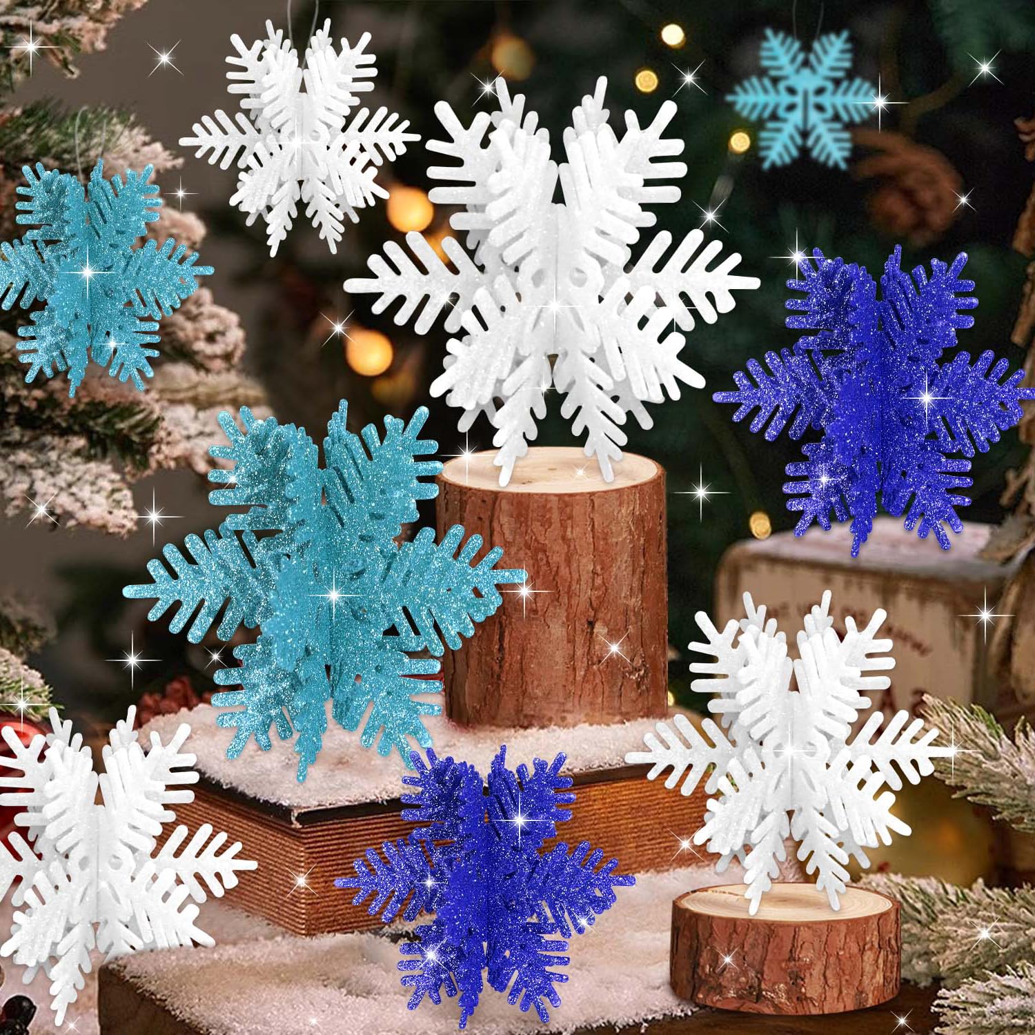 Amazon.com: 8 PCS Snowflake Decorations, Glitter 3D Snowflake Christmas ...