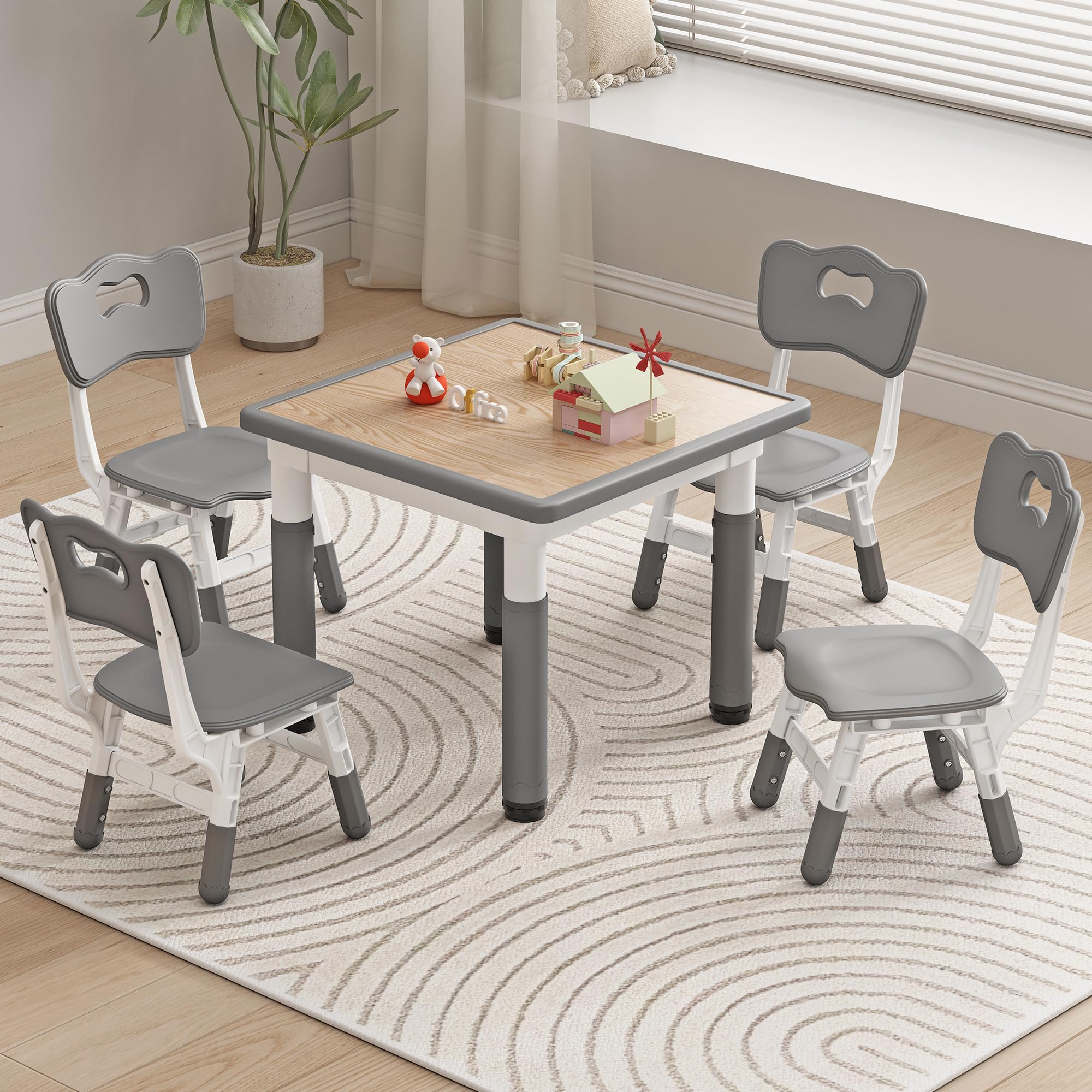 Kid Table and Chairs, Height Adjustable Childrens Table and Chair Set ...