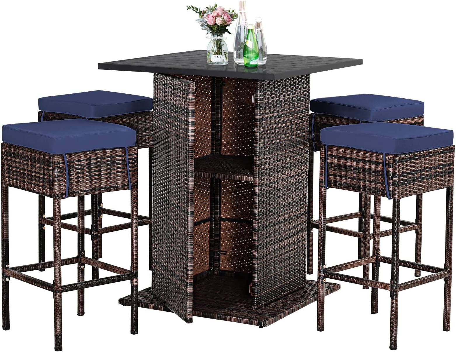Amazon.com: RELAX4LIFE 5-Piece Wicker Bar Set - Counter-Height Rattan ...