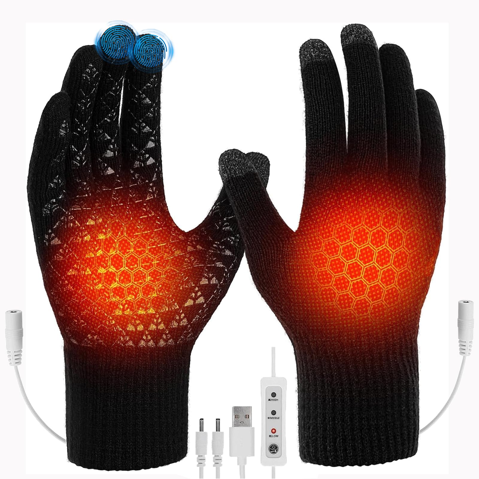 USB Heated Gloves, Winter Touchscreen Gloves 3 Levels Adjustable ...