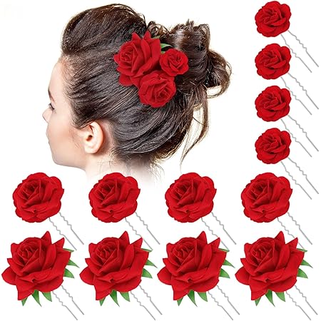 Amazon.com : BBTO 12 Pcs Red Rose Hair Clip Large Medium Small Flower ...