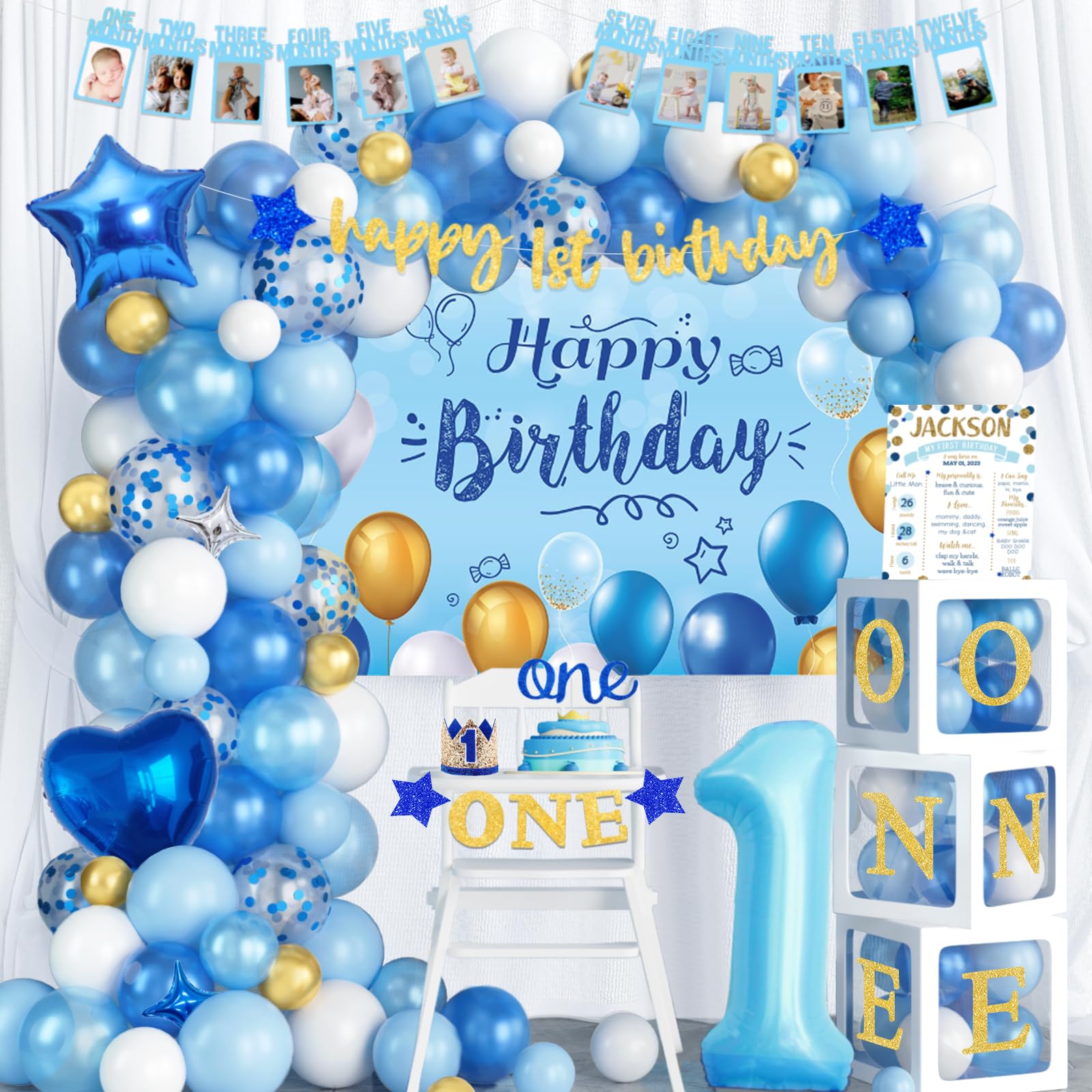 Amazon.com: 118 PCs First Birthday Decorations for Boy, Party Inspo ...
