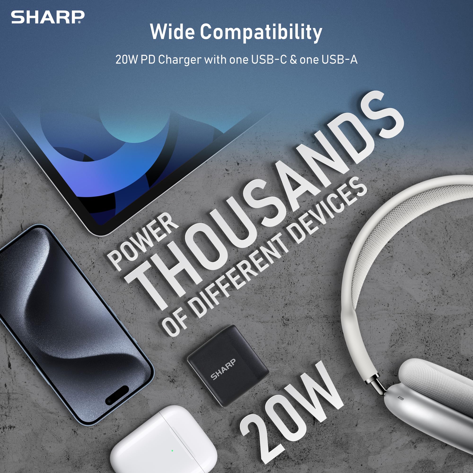 Snapklik.com : Sharp USB C Charger, 2-Pack 20W, Dual Port