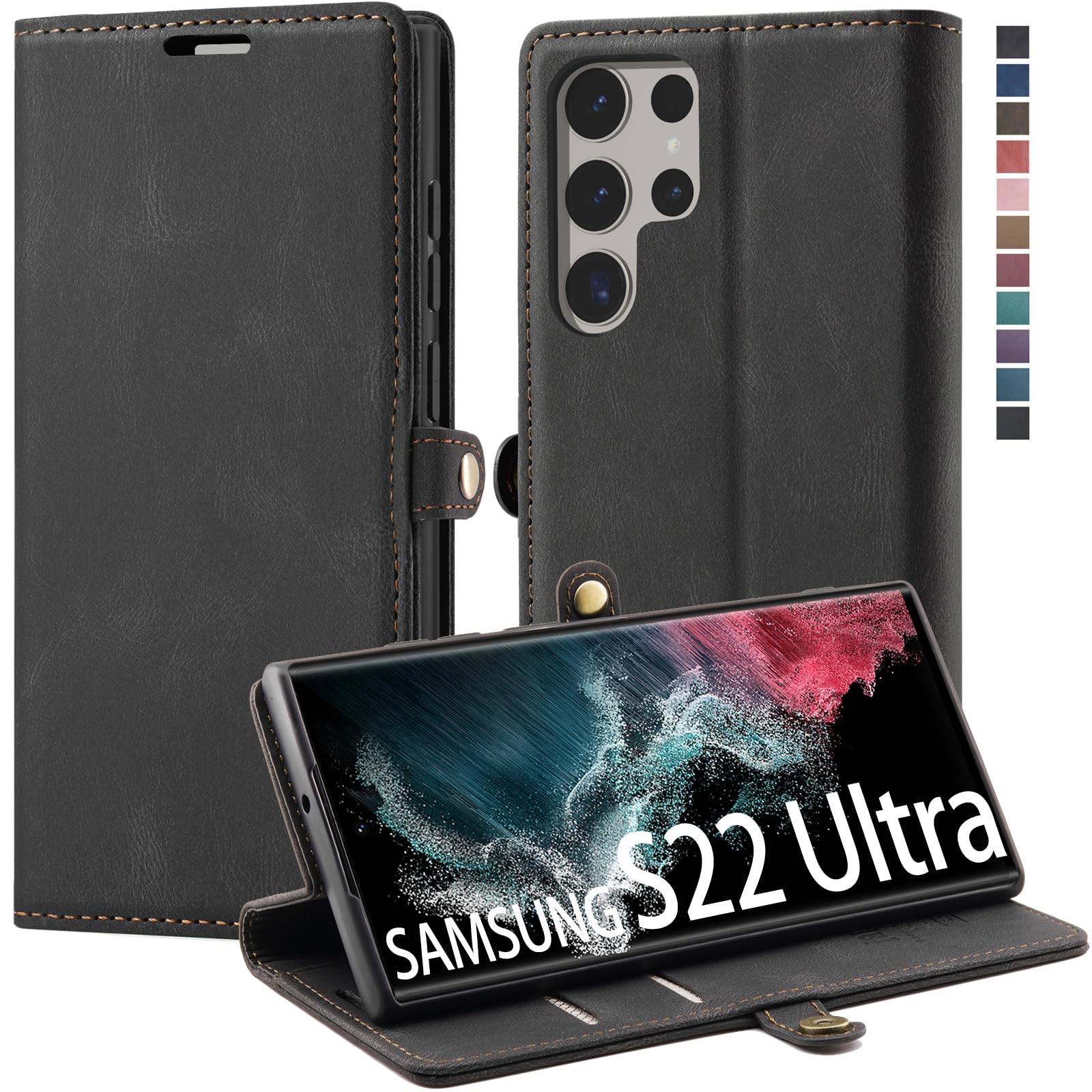Snapklik.com : Samsung Galaxy S22 Ultra Wallet Case,RFID Blocking,Magnetic Stand, Soft Leather ...