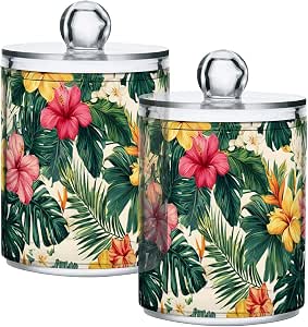 Amazon.com: Bathroom Canister Set of 2 Tropical Floral Green Leaves ...
