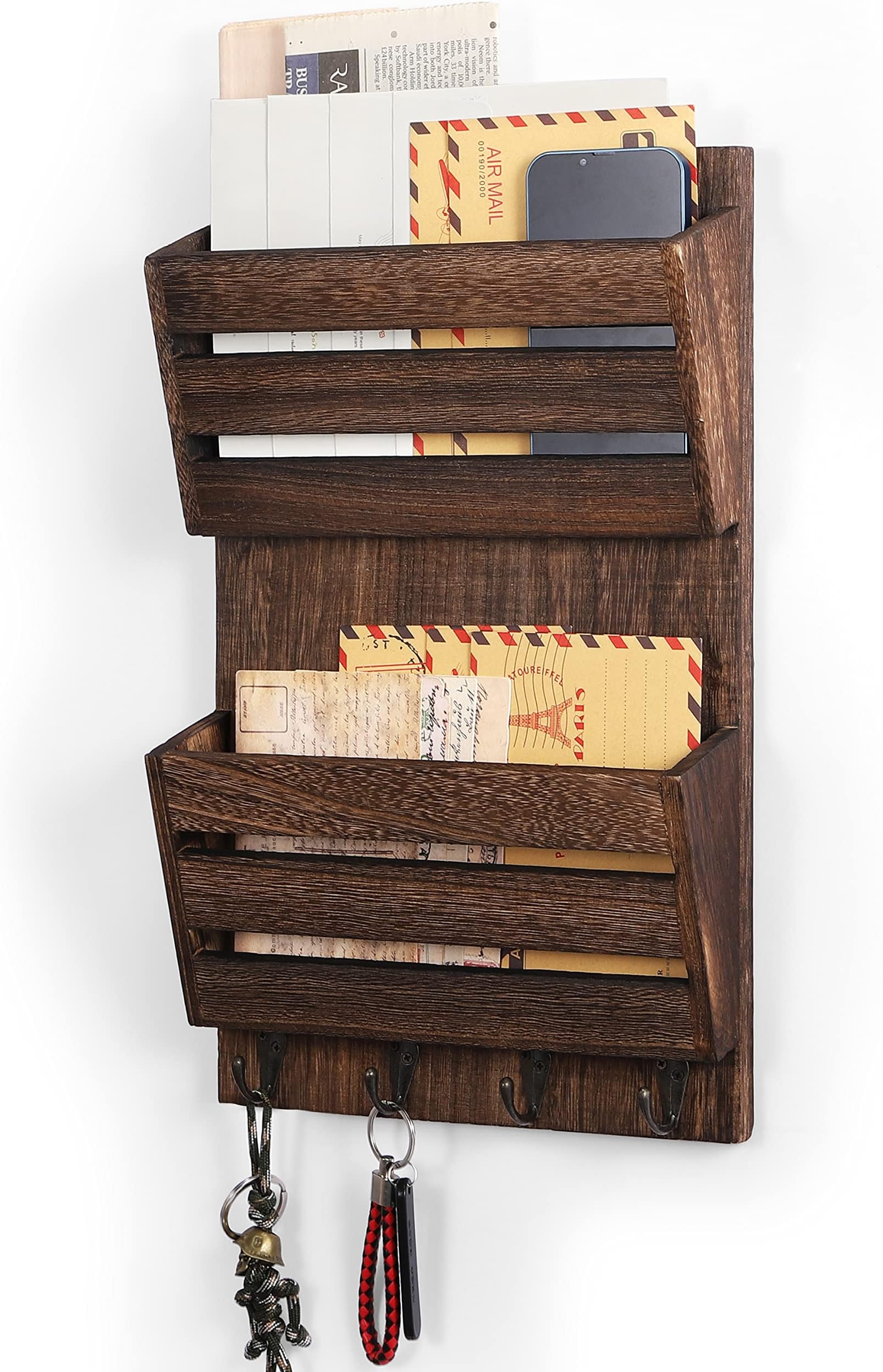 Amazon.com: MOOACE Mail Organizer Wall Mount with Key Hooks, 2-Slot ...